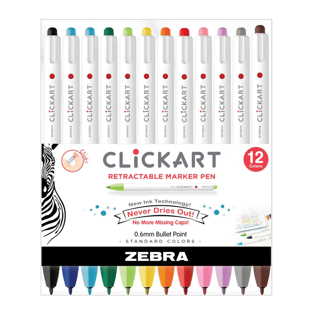 Zebra Clickart Felt Tip Markers - Assorted 12-Pack – Ink+Volt