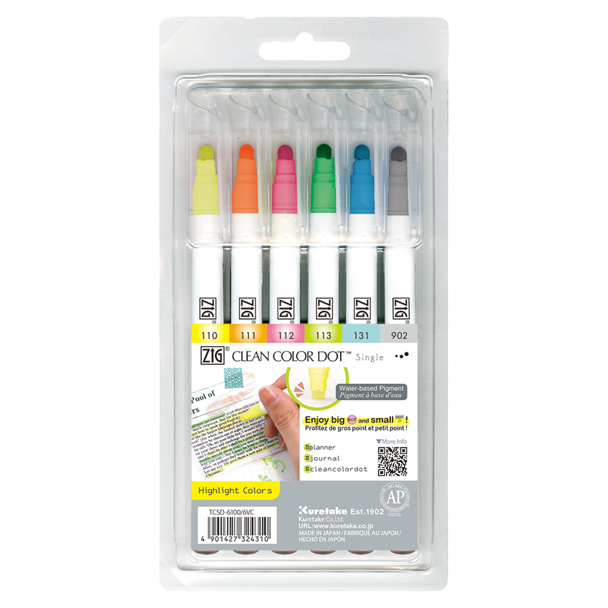 Kuretake Clean Color Dot Single Tip - Assorted 6-Pack – Ink+Volt