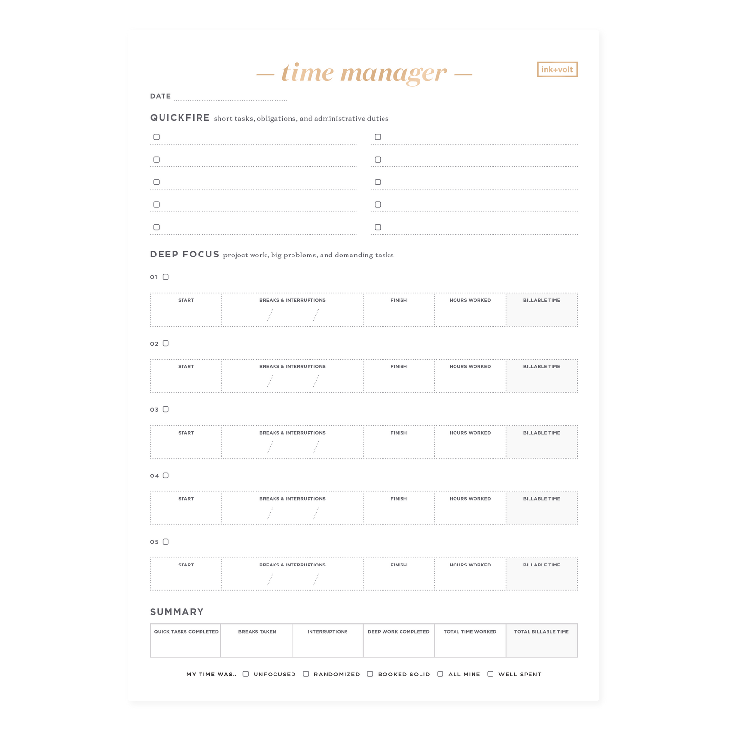 Time Manager Pad – Ink+Volt