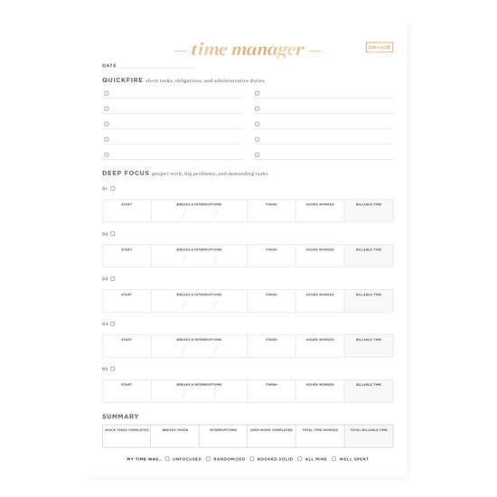 Time Manager Pad – Ink+Volt
