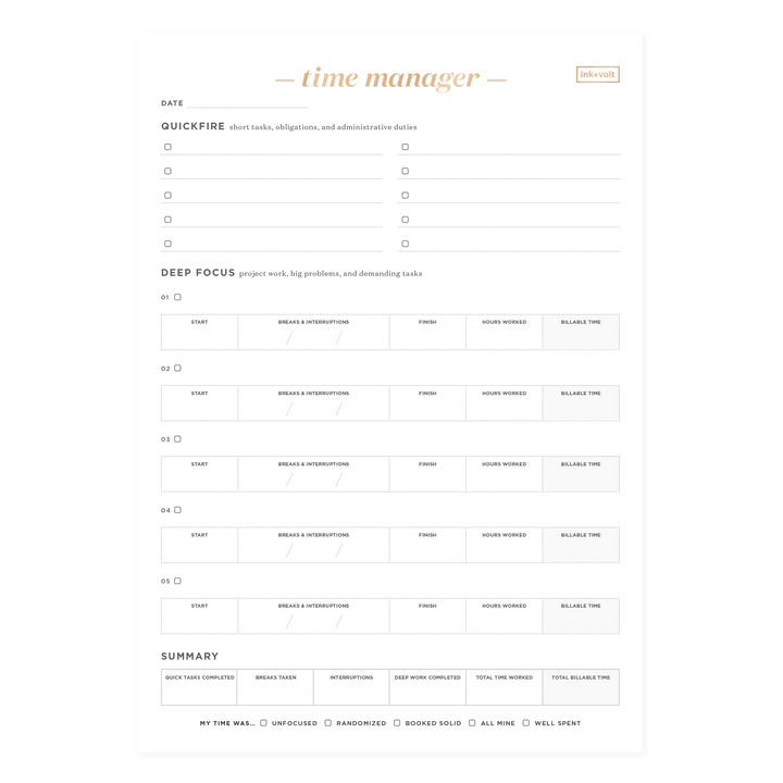 Time Manager Pad – Ink+Volt