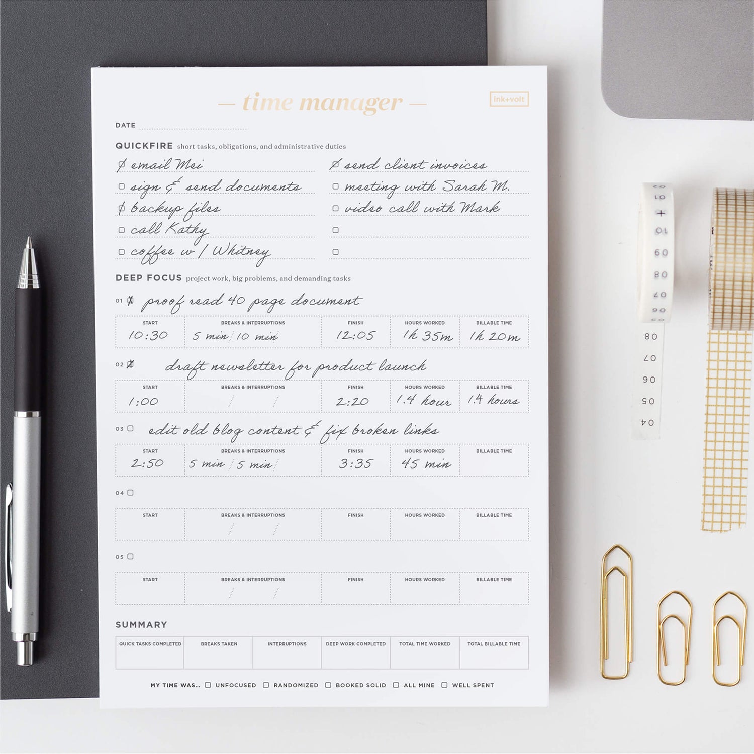 Time Manager Pad – Ink+Volt